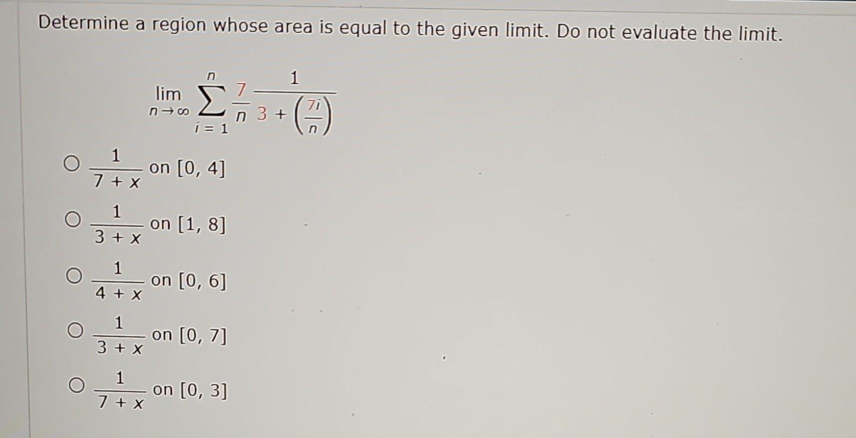 Solved Determine a region whose area is equal to the given | Chegg.com