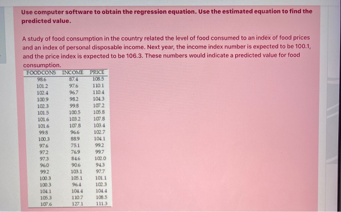 Solved Use Computer Software To Obtain The Regression
