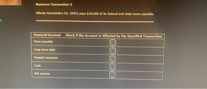 Solved Business Transaction 2 Atlanta Aeronautics Co. (AAC) | Chegg.com