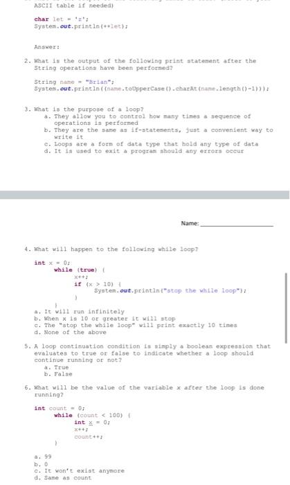 Solved Ascii Table If Needed Char Let