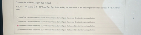 Solved Comider the reaction: 2A(s) B(x)→2C(c) ﻿mol)Consider | Chegg.com