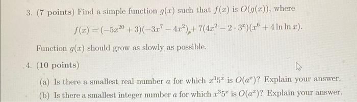 Solved 3. (7 points) Find a simple function g(x) such that | Chegg.com
