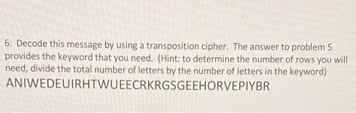Solved 5. Decode the message below by using a Caesar cipher | Chegg.com