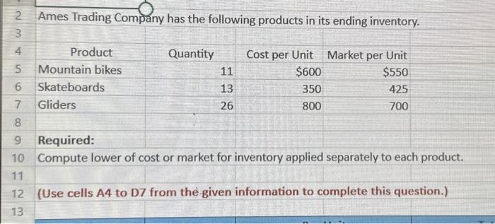 Solved 2 Ames Trading Company has the following products in | Chegg.com