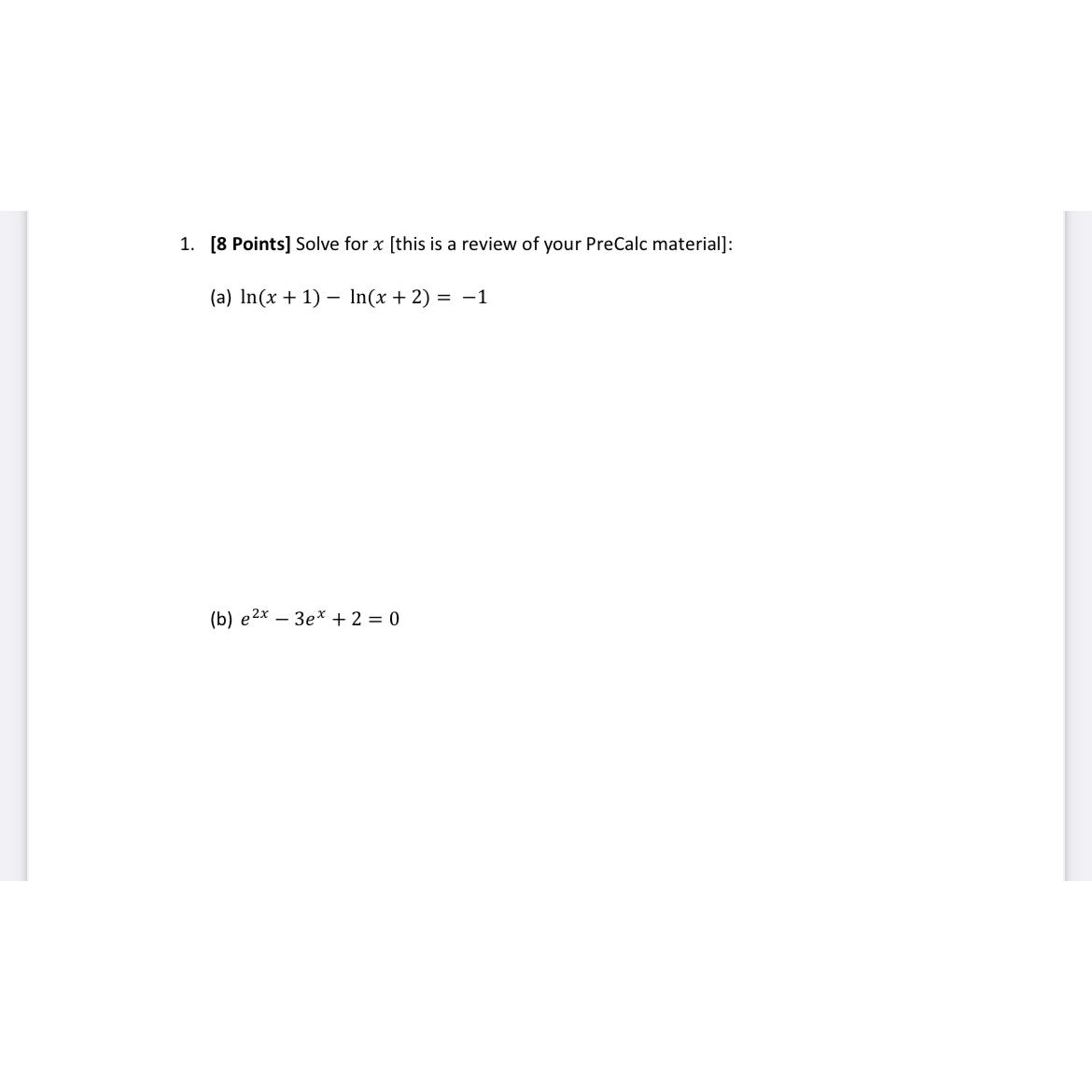 Solved [8 ﻿Points] ﻿Solve for x [this is a review of your | Chegg.com