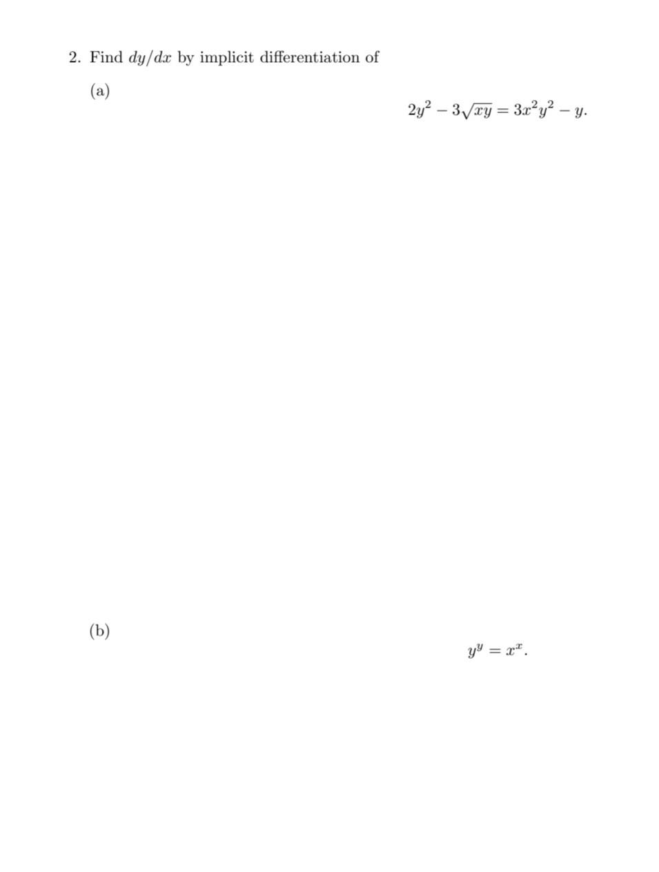 Solved 2. Find dy/dx by implicit differentiation of (a) 2y2 | Chegg.com