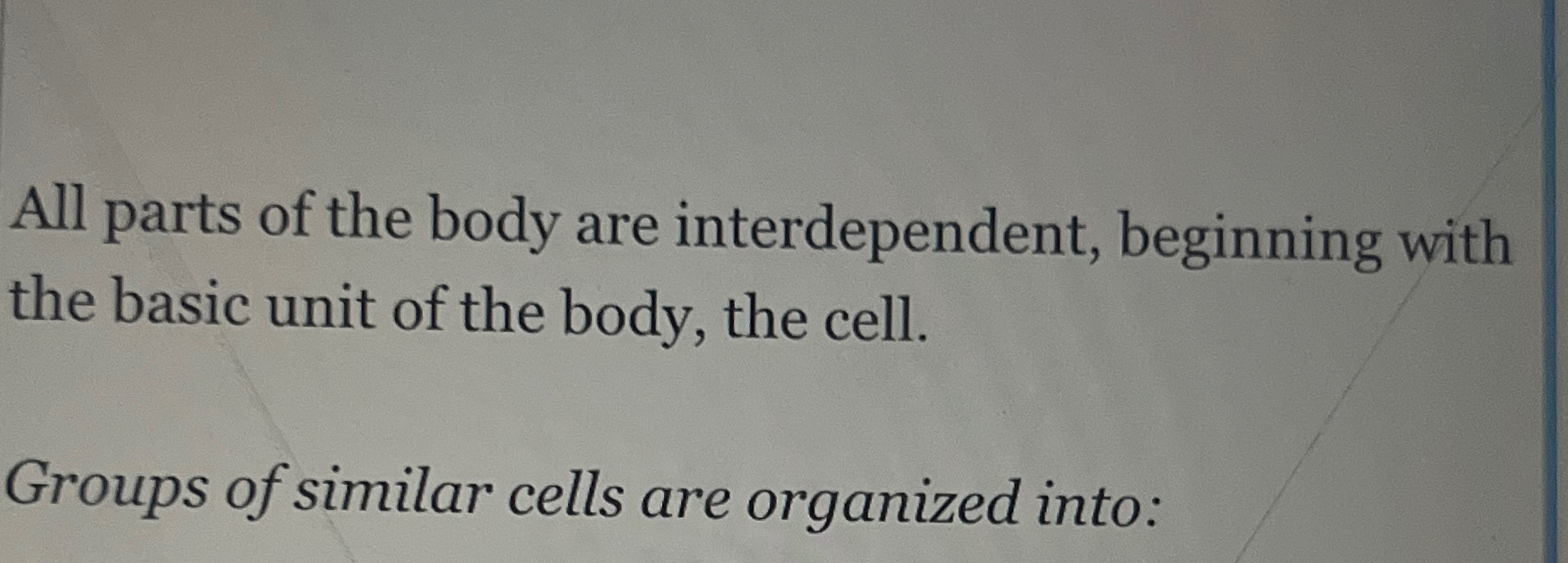 Solved All parts of the body are interdependent, beginning | Chegg.com