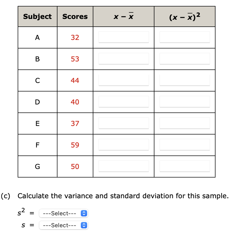 Solved (c) ﻿Calculate the variance and standard deviation | Chegg.com