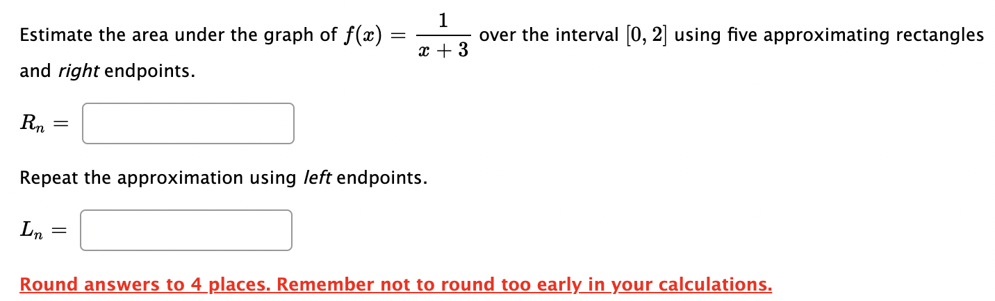 Solved Estimate the area under the graph of f(x)=1x+3 ﻿over | Chegg.com