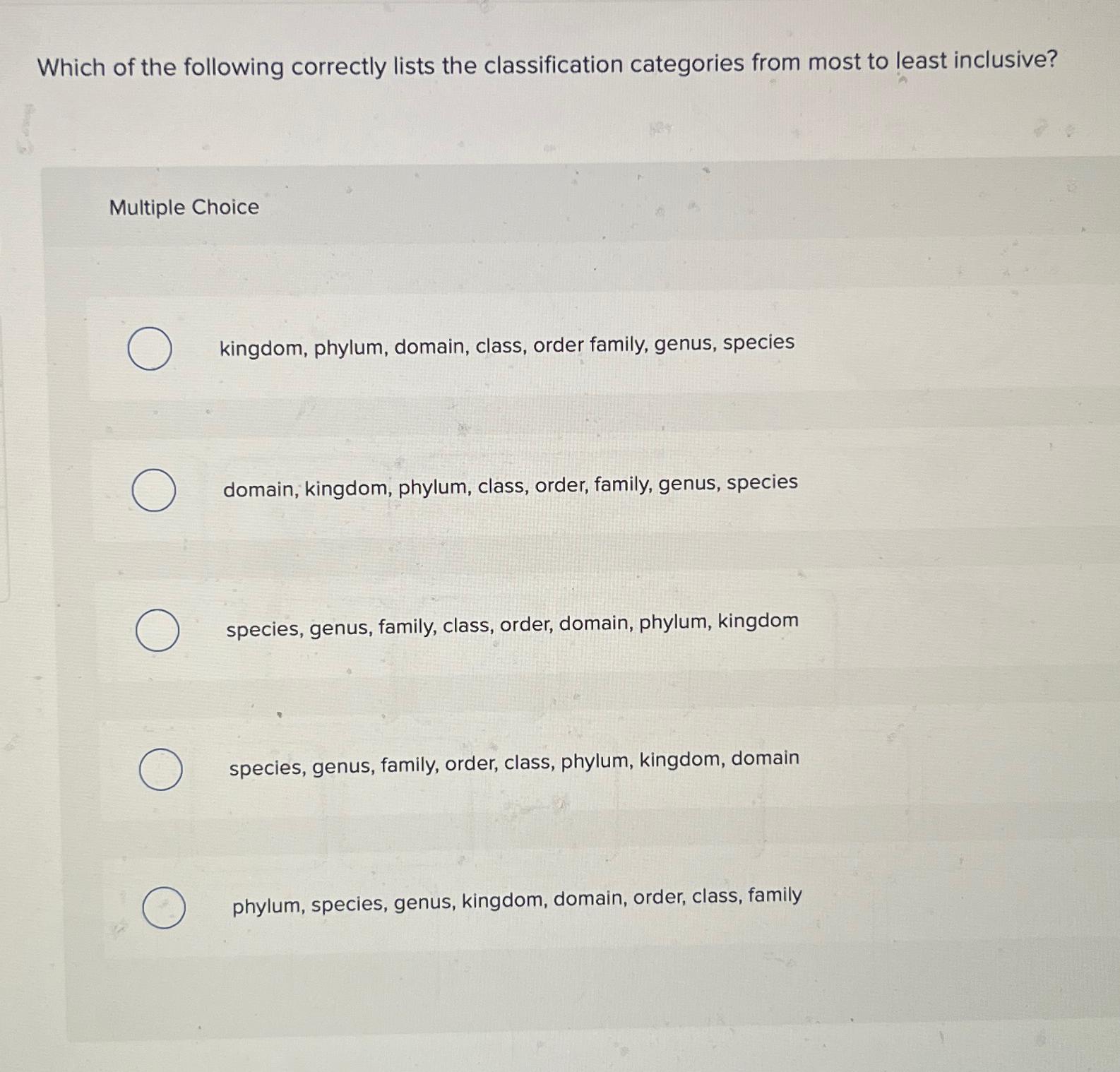 Solved Which of the following correctly lists the | Chegg.com