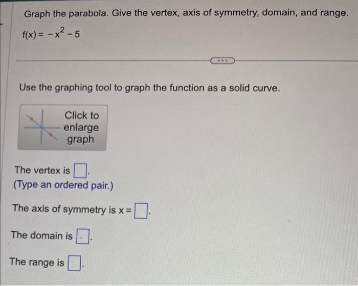 Solved Graph the parabola. Give the vertex, axis of | Chegg.com