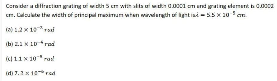Consider a diffraction grating of width 5 cm with | Chegg.com