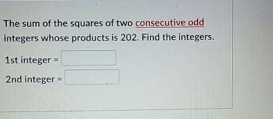 The sum of the squares of two consecutive odd | Chegg.com