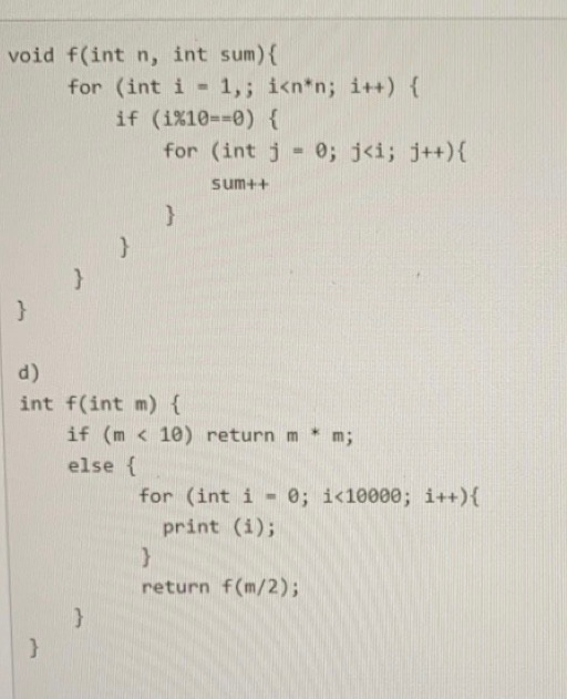 Solved void f(int n, int sum) { for (int i = 1,; i | Chegg.com