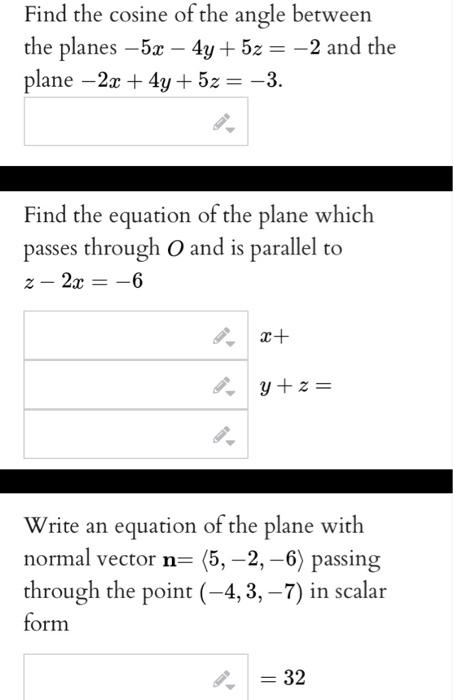 Solved Find the cosine of the angle between the planes | Chegg.com