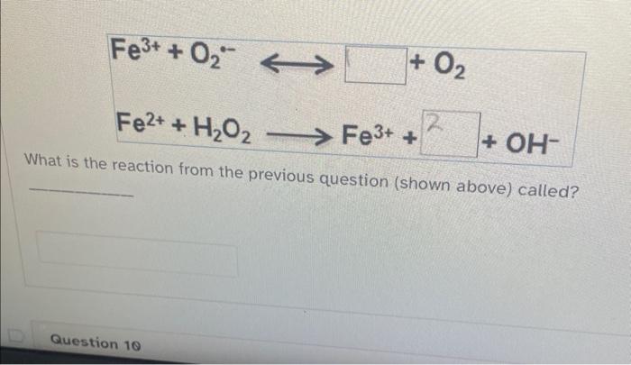 Solved Fe3++O2∗− +O2Fe2++H2O2 Fe3+++OH What goes in box 1 ? | Chegg.com