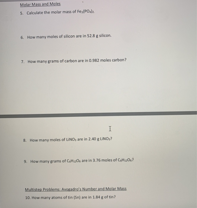 Solved A. MOLES Complete the following moles, molar mass, | Chegg.com
