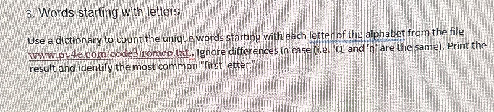 Solved Words starting with lettersUse a dictionary to count | Chegg.com