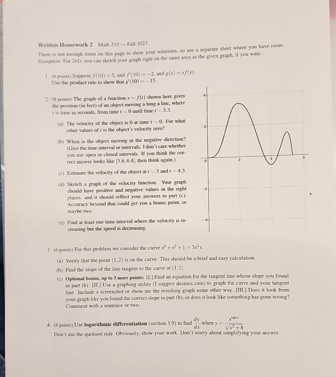 Written Homework 2 Math 210 Fall 2023 There Is Not