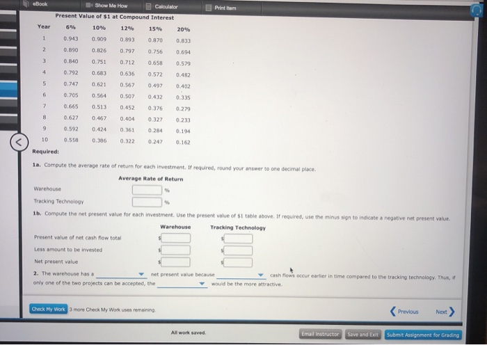 Solved average rate of return method, net present value | Chegg.com