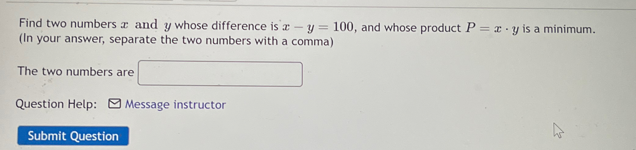 Find two numbers x ﻿and y ﻿whose difference is | Chegg.com