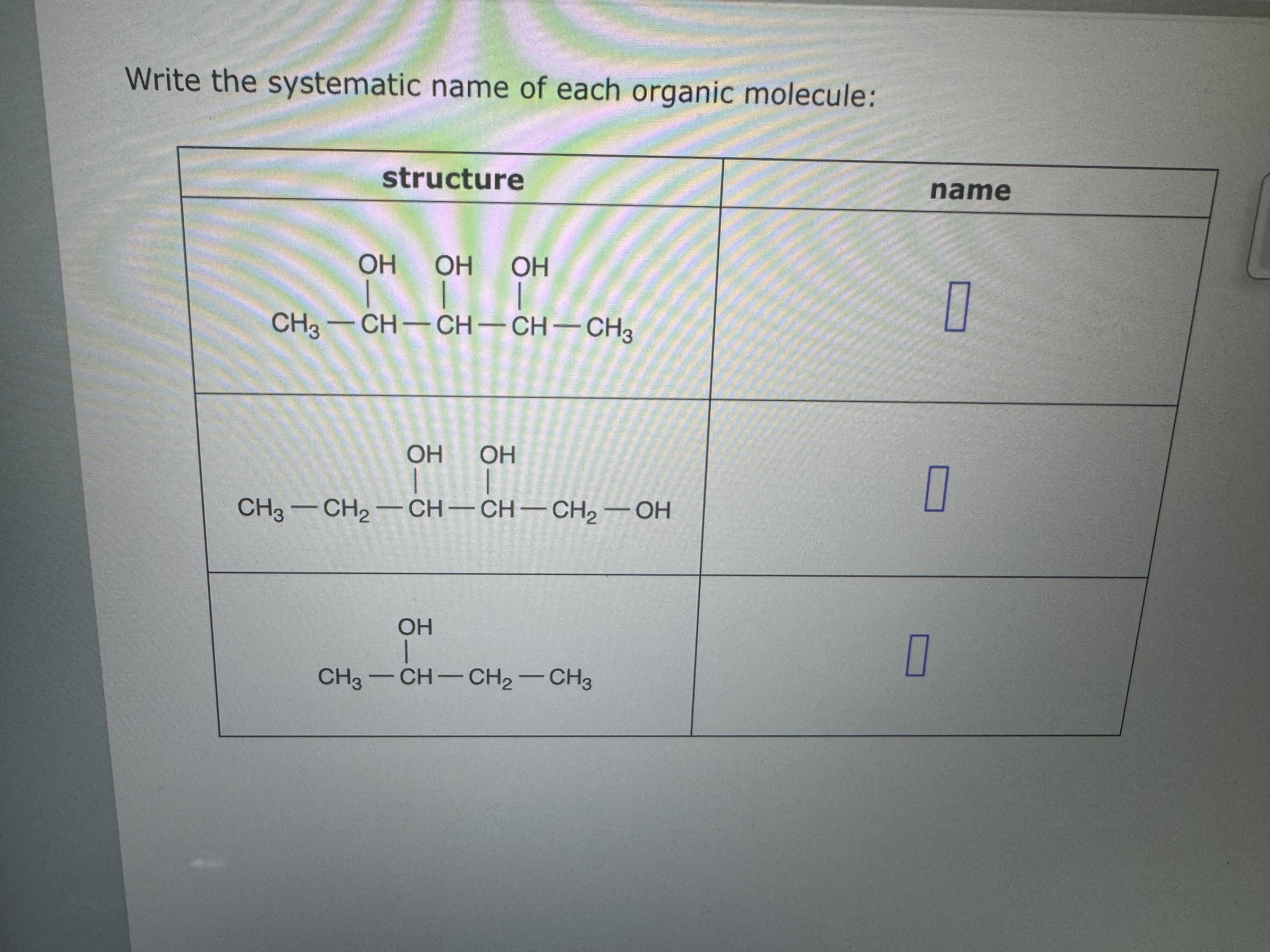 Solved Write the systematic name of each organic molecule: | Chegg.com