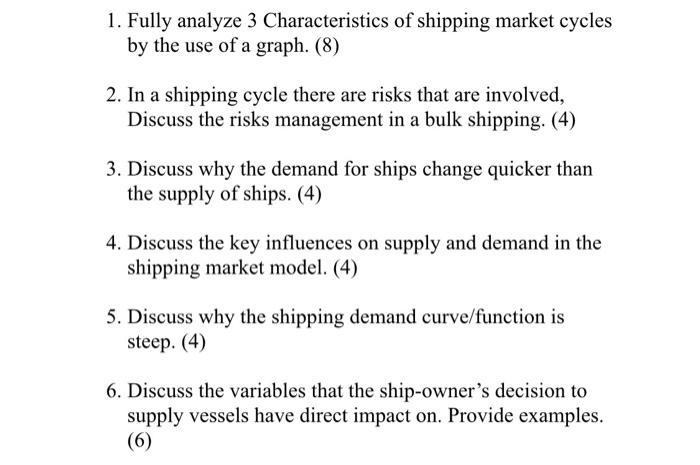 Solved 1. Fully analyze 3 Characteristics of shipping market | Chegg.com