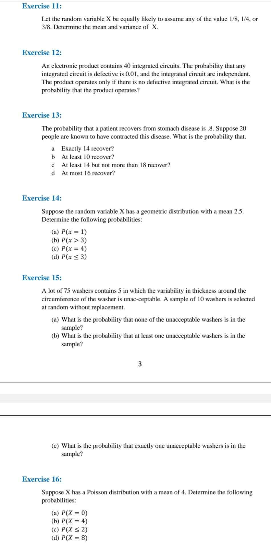 Solved Exercise 11: Let the random variable X be equally | Chegg.com