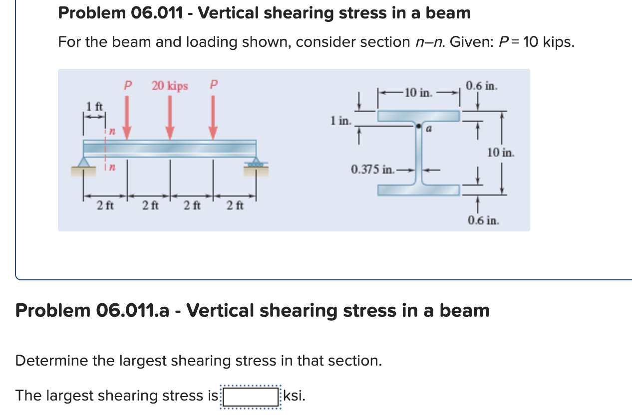 Solved Problem 06.011.a - ﻿Vertical shearing stress in a | Chegg.com