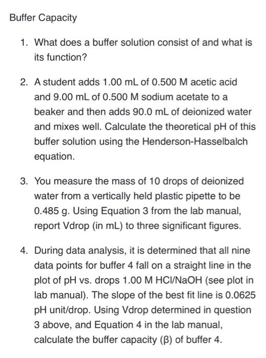 Solved Buffer Capacity 1. What does a buffer solution | Chegg.com