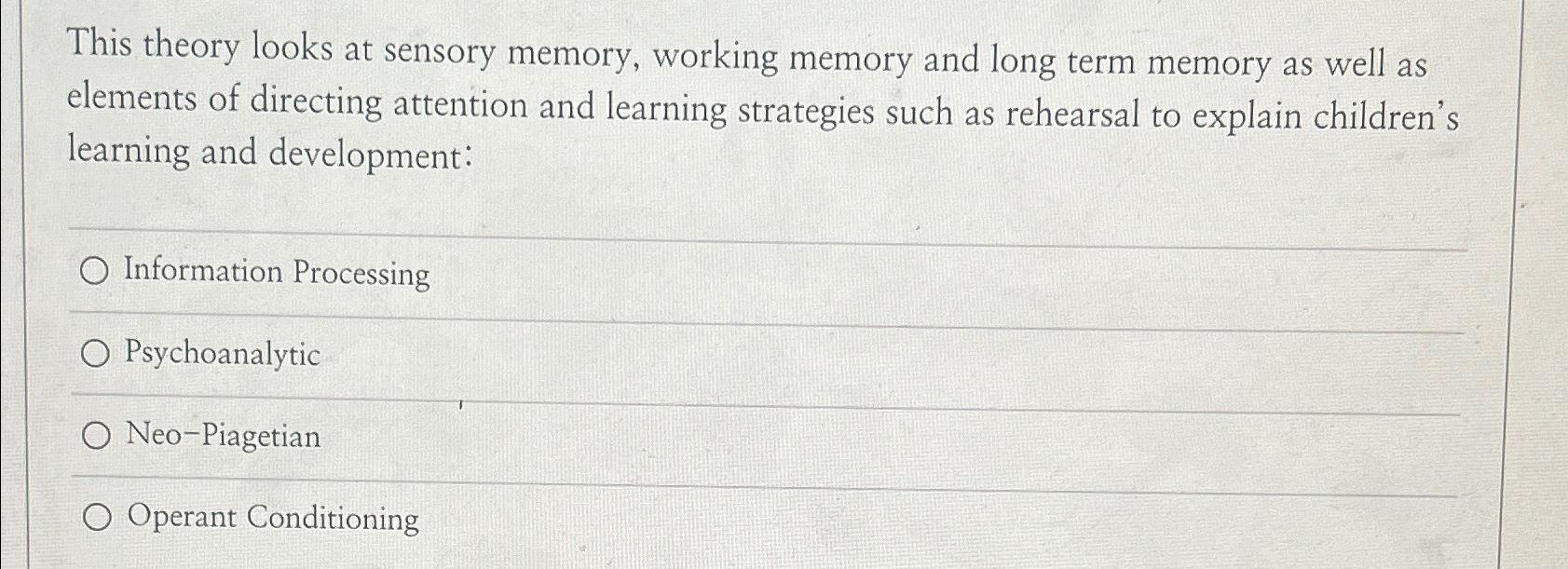 Solved This theory looks at sensory memory, working memory | Chegg.com