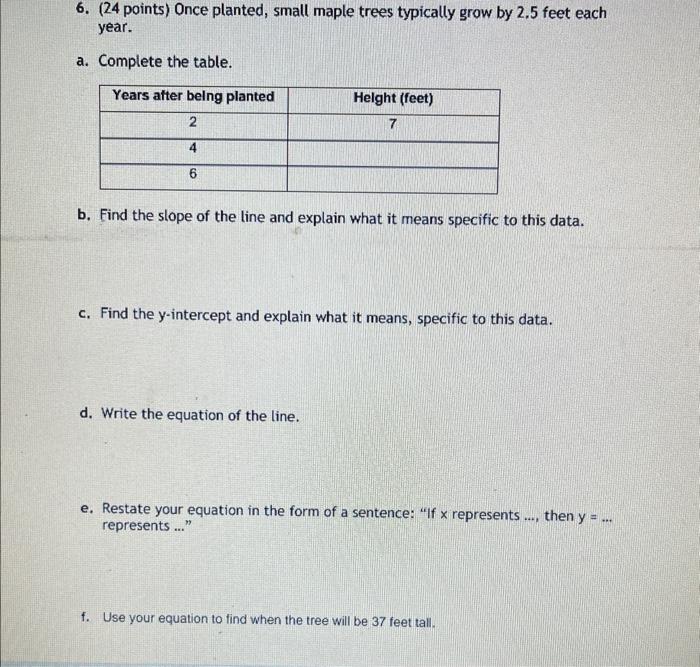 Solved 6. (24 points) Once planted, small maple trees | Chegg.com