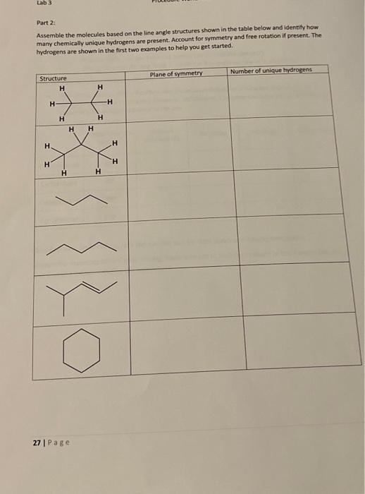 Solved Part 2: Assemble the molecules based on the line | Chegg.com