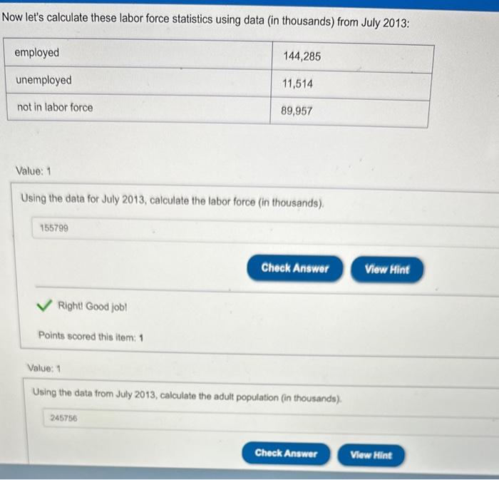 Solved Now let's calculate these labor force statistics | Chegg.com