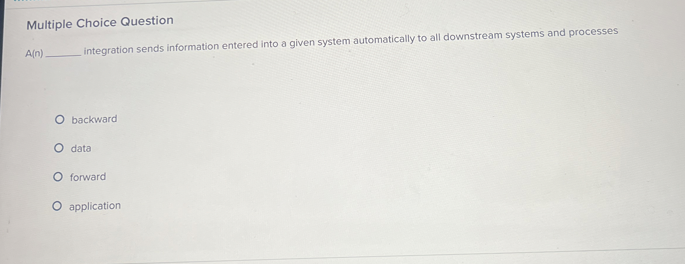 High Quality SOLUTION Multiple Choice QuestionA(n) ﻿integration sends | Chegg.com