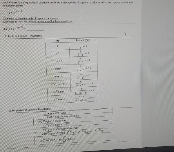 Solved Use the accompanying tables of Laplace transforms and | Chegg.com