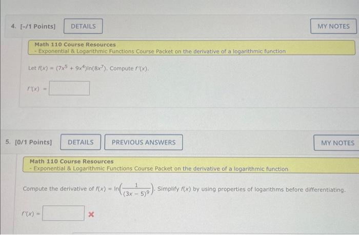 Solved Math 110 Course Resources - Exponential \& | Chegg.com