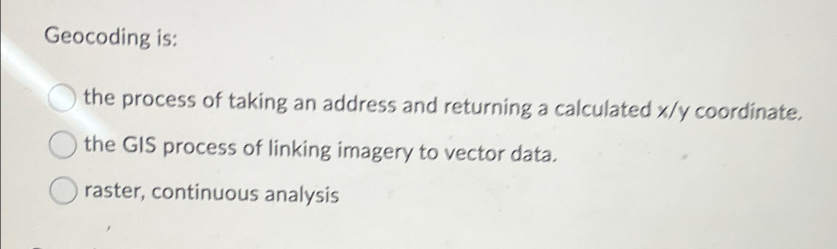 Solved Geocoding is:the process of taking an address and | Chegg.com