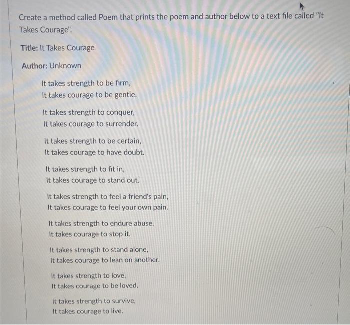 Solved Create a method called Poem that prints the poem and | Chegg.com