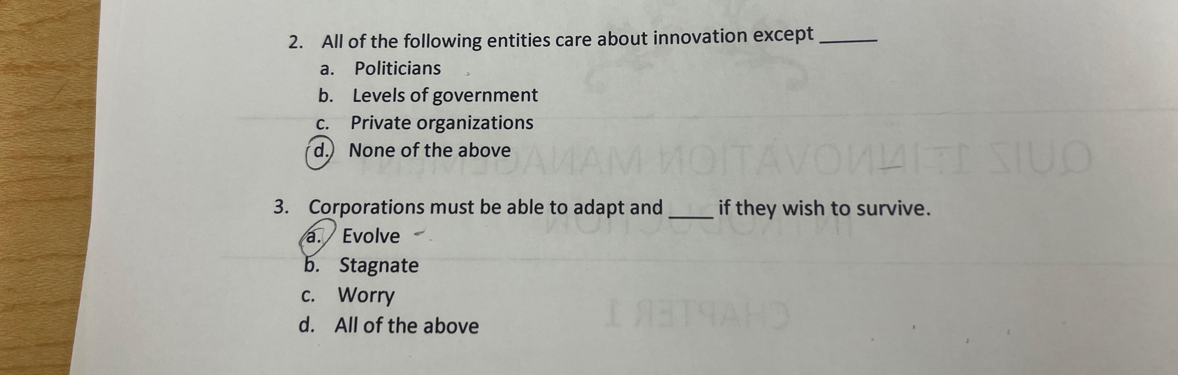 Solved All of the following entities care about innovation | Chegg.com