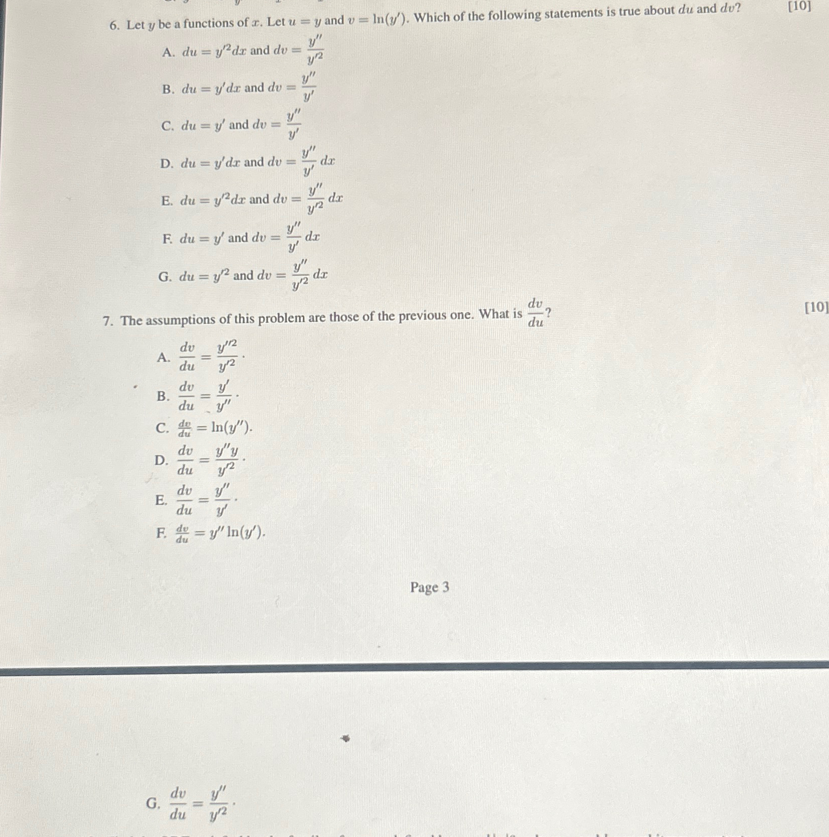 Solved Let y ﻿be a functions of x. ﻿Let u=y ﻿and v=ln(y'). | Chegg.com