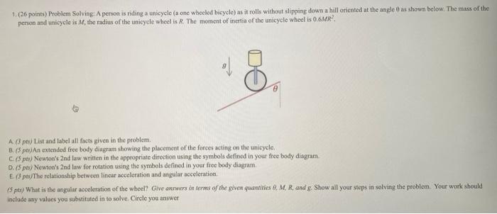 Solved 1. (26 points) Problem Solving. A person is riding a | Chegg.com