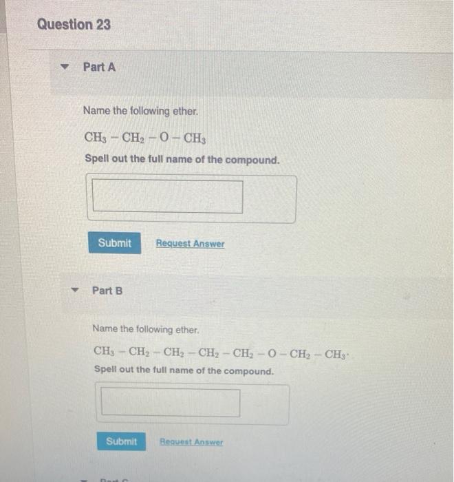 Solved Question 23 Part A Name the following ether. CH3 - | Chegg.com