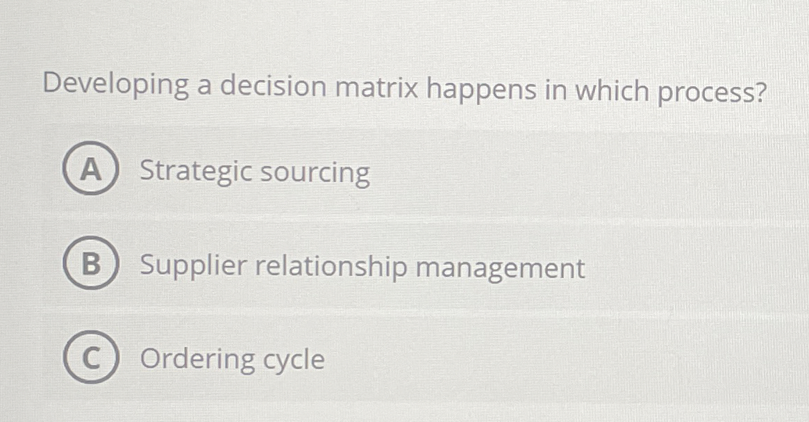 Solved Developing a decision matrix happens in which | Chegg.com