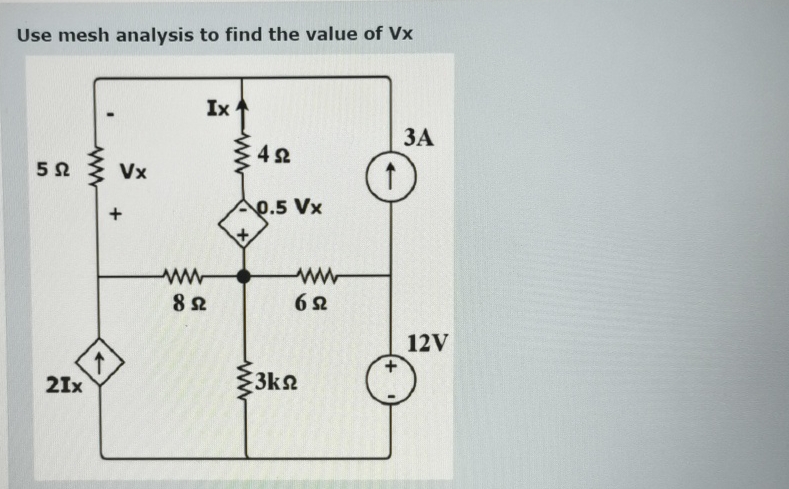 Solved Use mesh analysis to find the value of Vx | Chegg.com