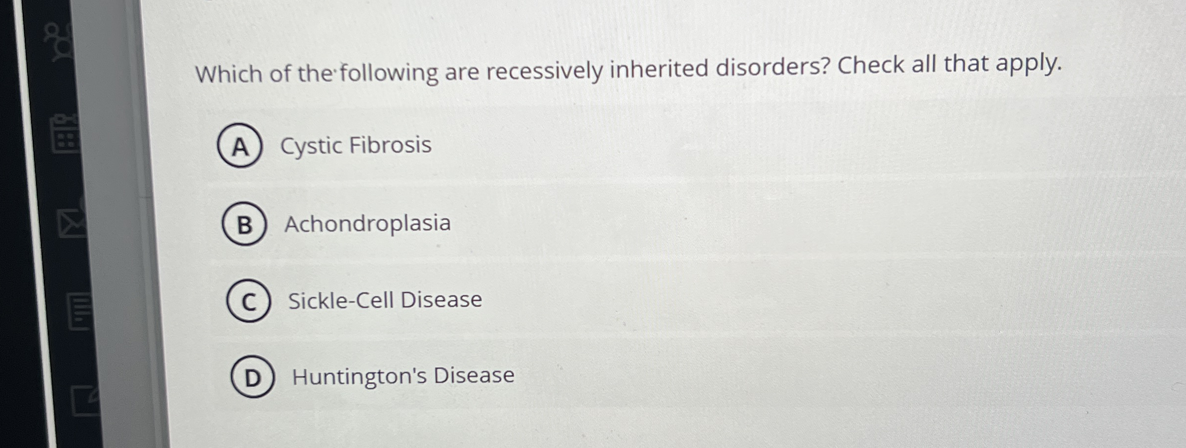 Solved Which of the following are recessively inherited | Chegg.com