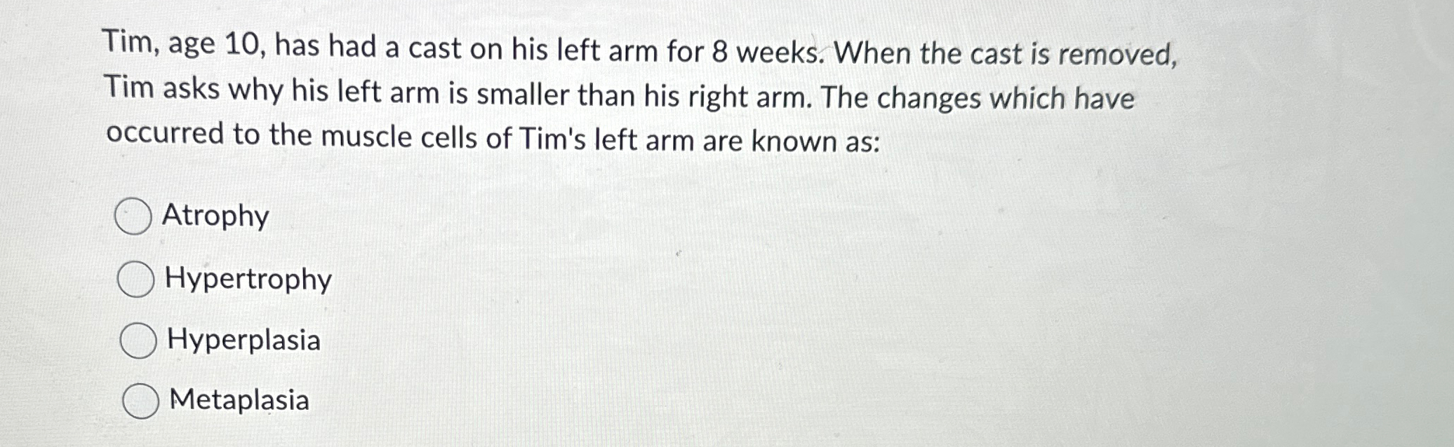 Solved Tim, age 10, ﻿has had a cast on his left arm for 8 | Chegg.com