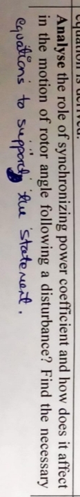 Solved Analyse The Role Of Synchronizing Power Coefficient