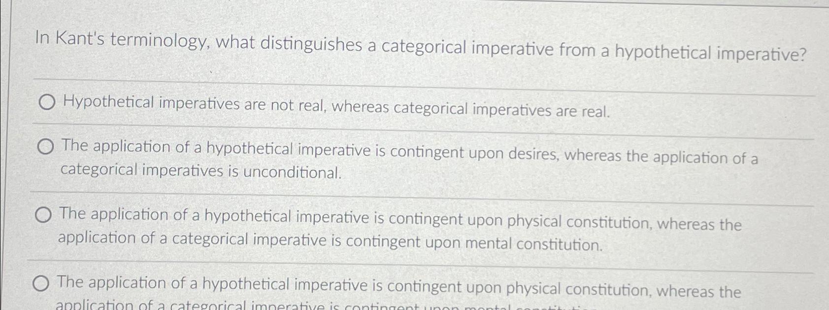 Solved In Kant's terminology, what distinguishes a | Chegg.com