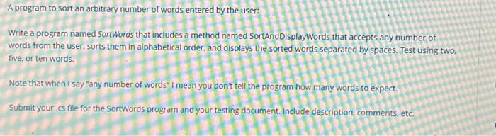 Solved Assignment Content A program to sort an arbitrary | Chegg.com